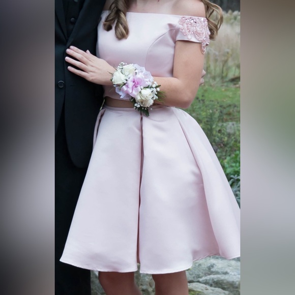 PromGirl | Dresses | Pale Pink Two Piece Homecoming Dress For Fall ...